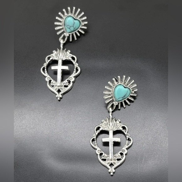 Jewelry | Sacred Heart Cross Exploding Sunburst Turquoise Ornate ...
